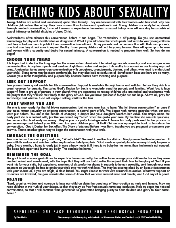 Teaching Kids About Sexuality - Seedbed